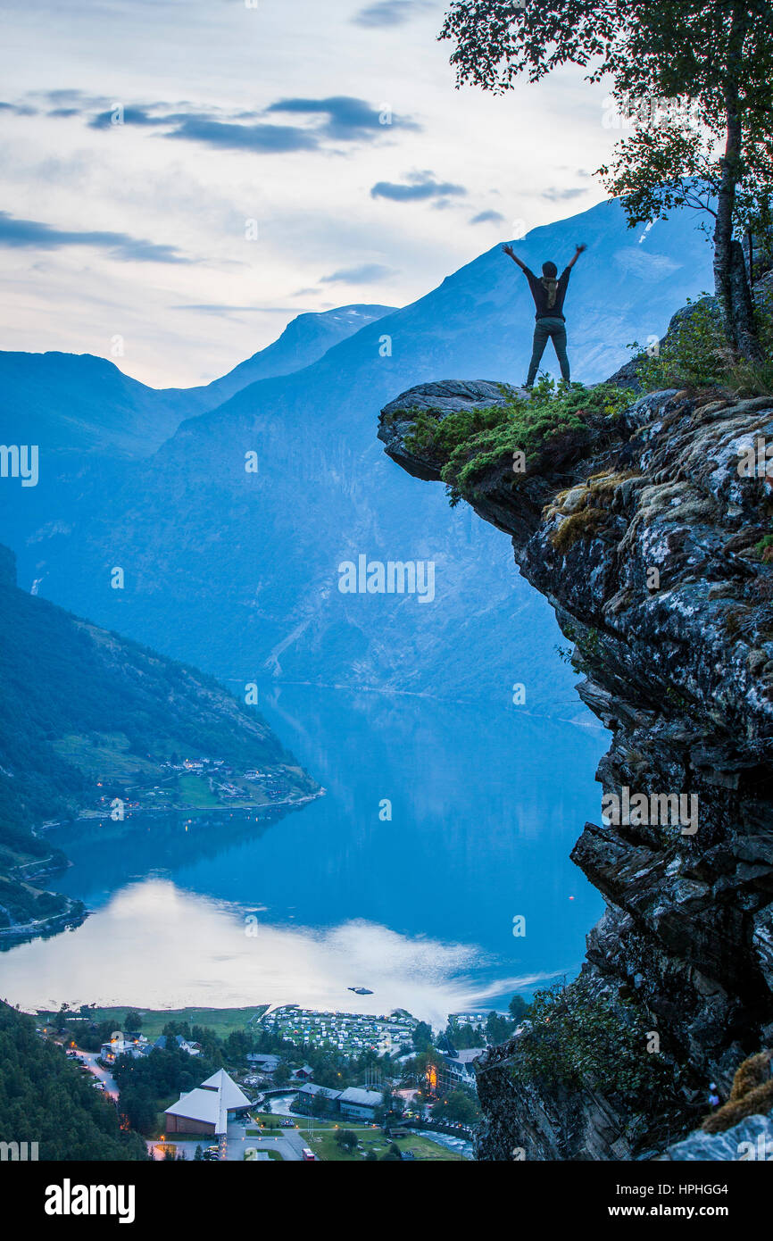 Geiranger and Geirangerfjord from Flydalsjuvet gorge, More og Romsdal ...