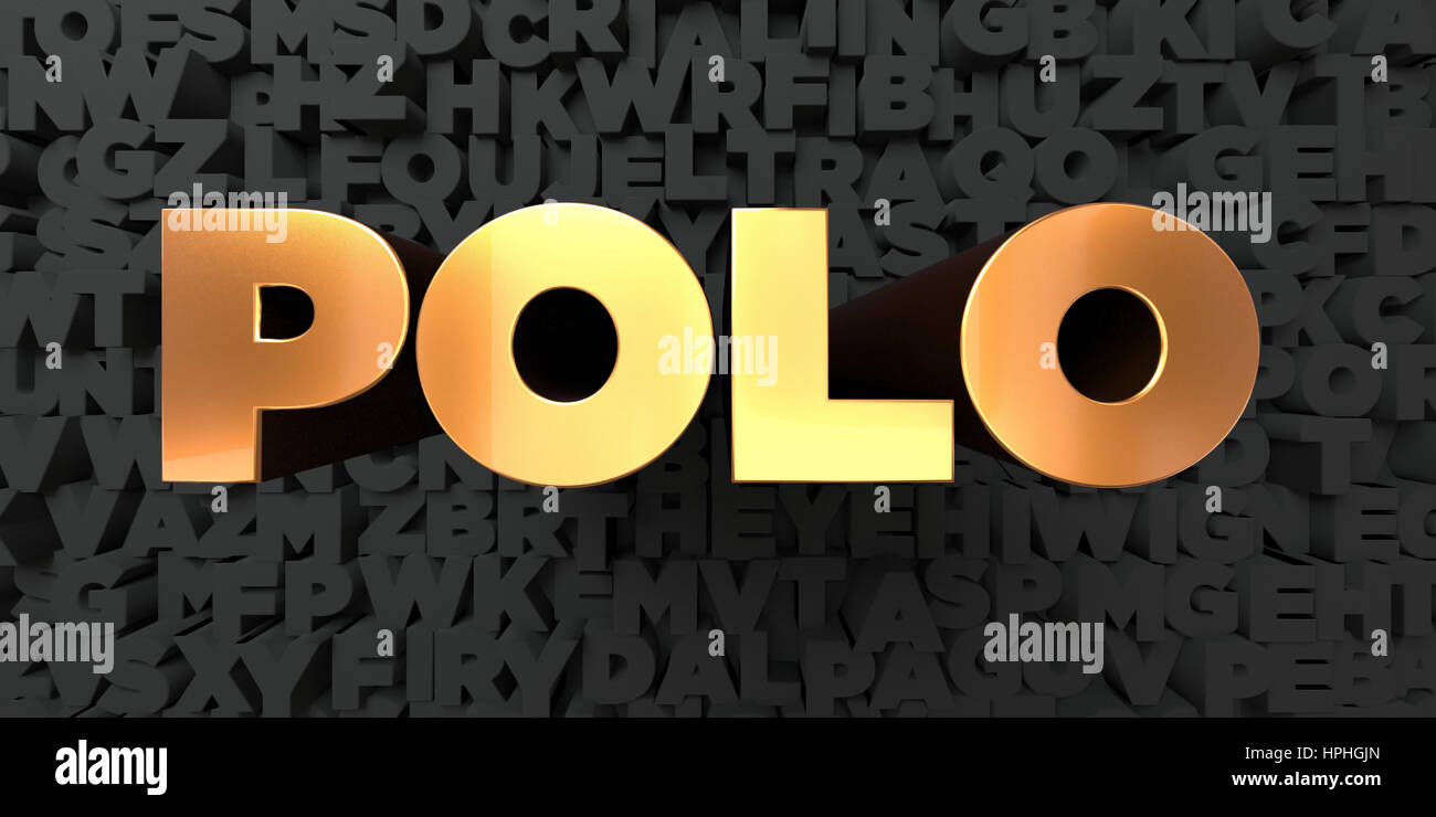 Polo - Gold text on black background - 3D rendered royalty free stock ...