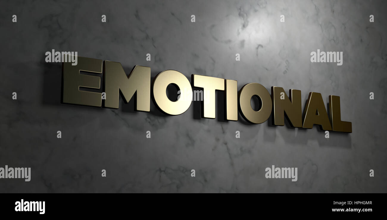 Emotional - Gold text on black background - 3D rendered royalty free ...
