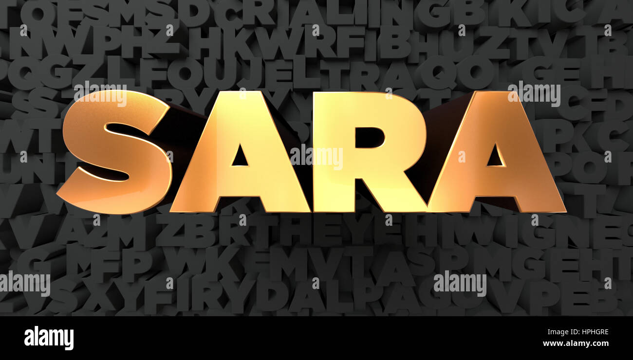 Sara Gold Text On Black Background 3d Rendered Royalty Free Stock