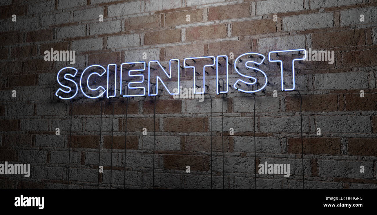 SCIENTIST - Glowing Neon Sign on stonework wall - 3D rendered royalty ...