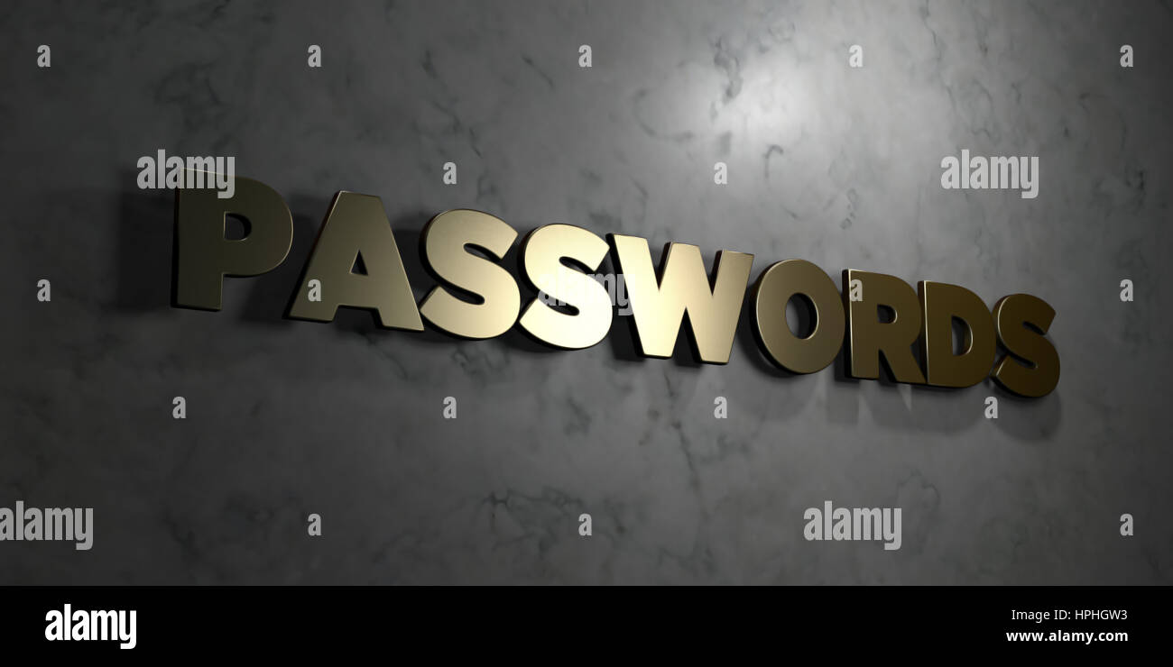 Passwords - Gold text on black background - 3D rendered royalty free ...