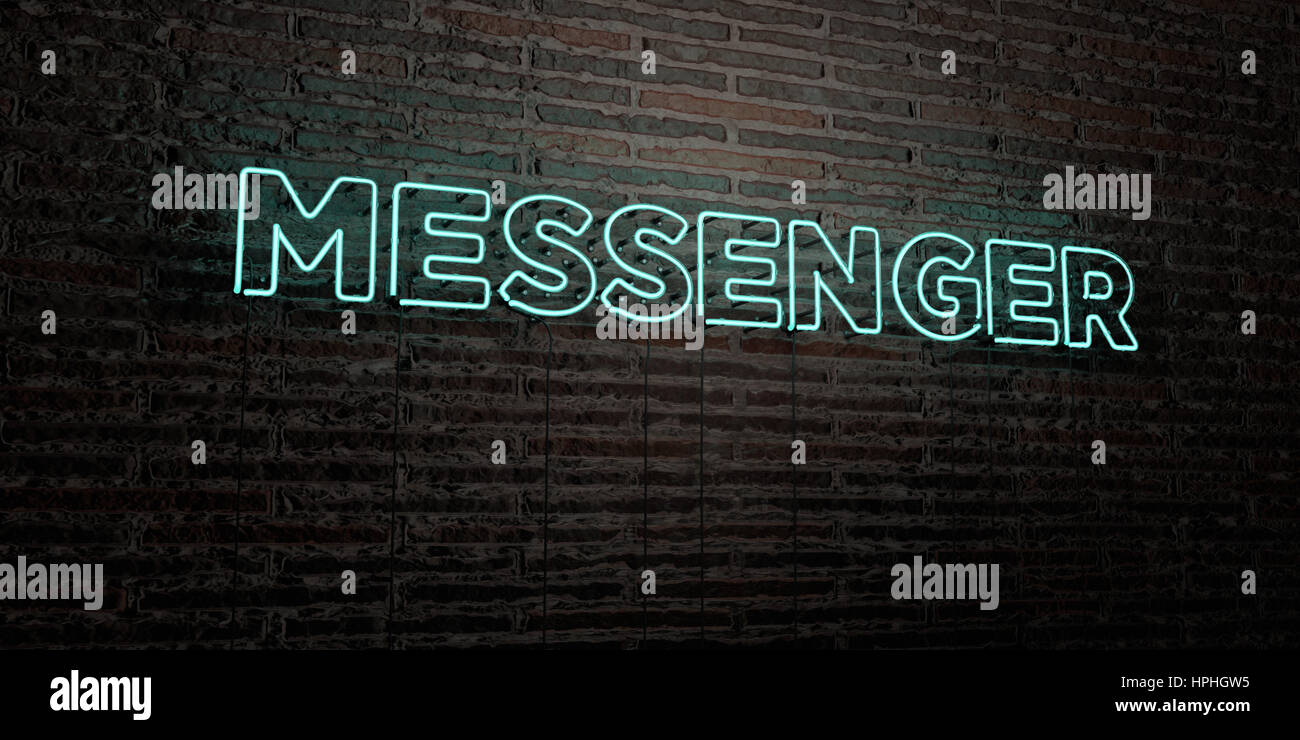 MESSENGER -Realistic Neon Sign on Brick Wall background - 3D rendered ...
