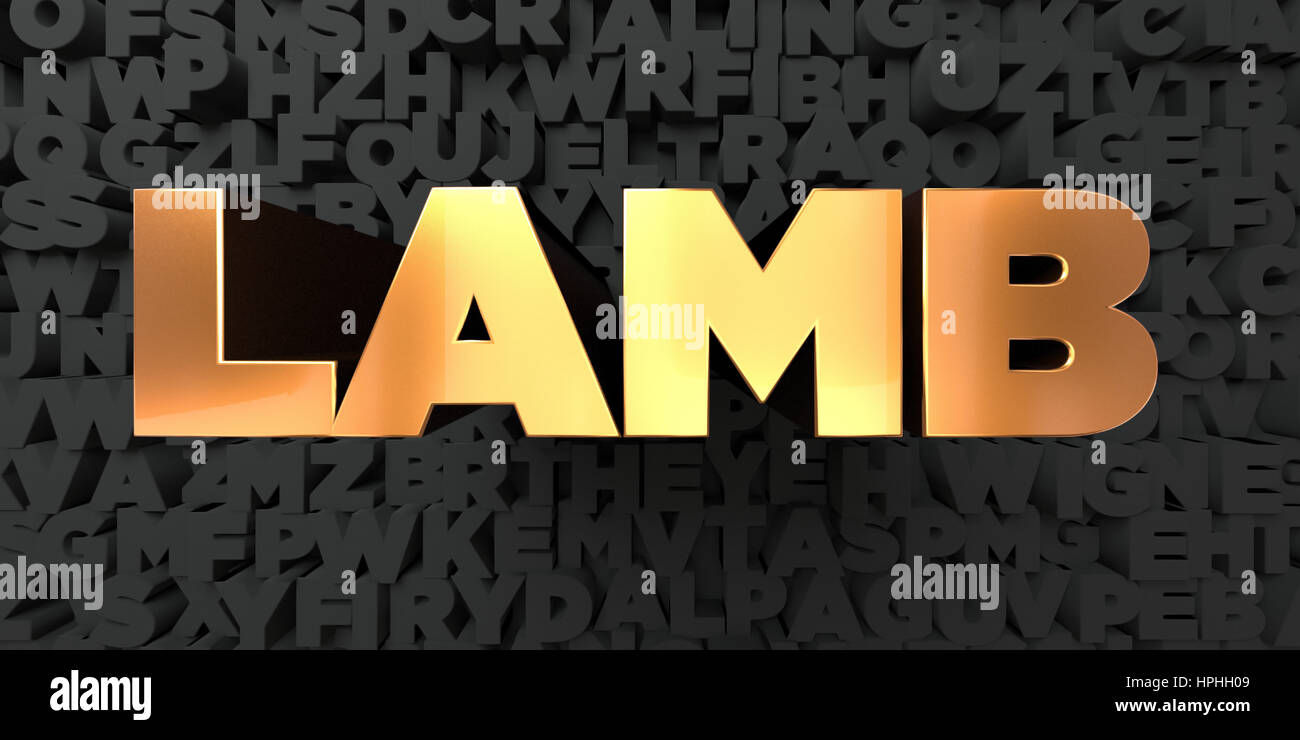 Lamb - Gold text on black background - 3D rendered royalty free stock ...