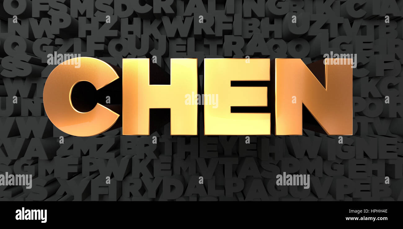 Chen - Gold text on black background - 3D rendered royalty free stock ...