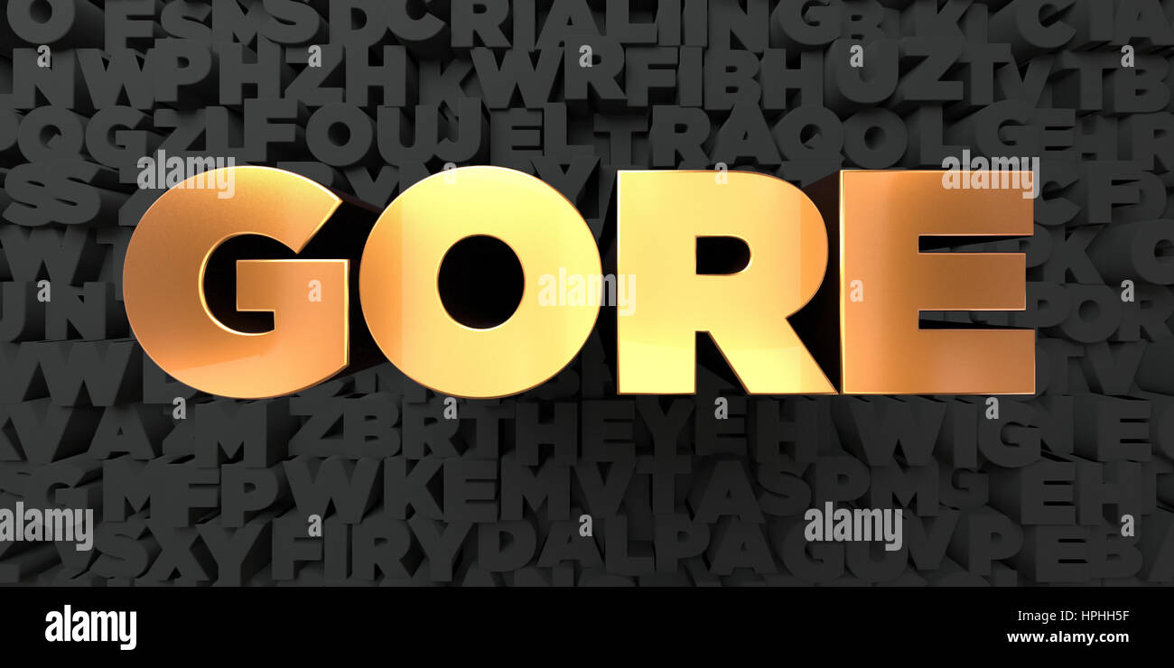Gore - Gold text on black background - 3D rendered royalty free stock ...