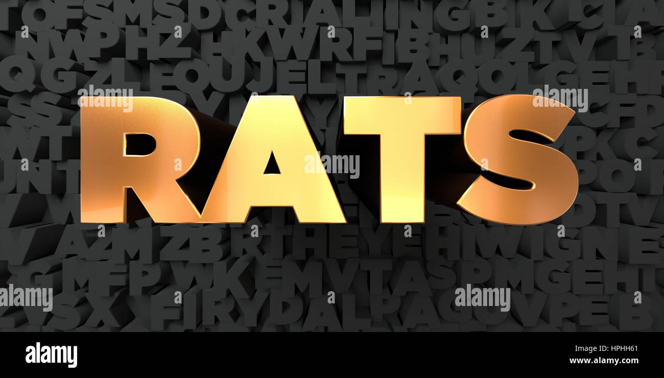 Rats - Gold text on black background - 3D rendered royalty free stock ...