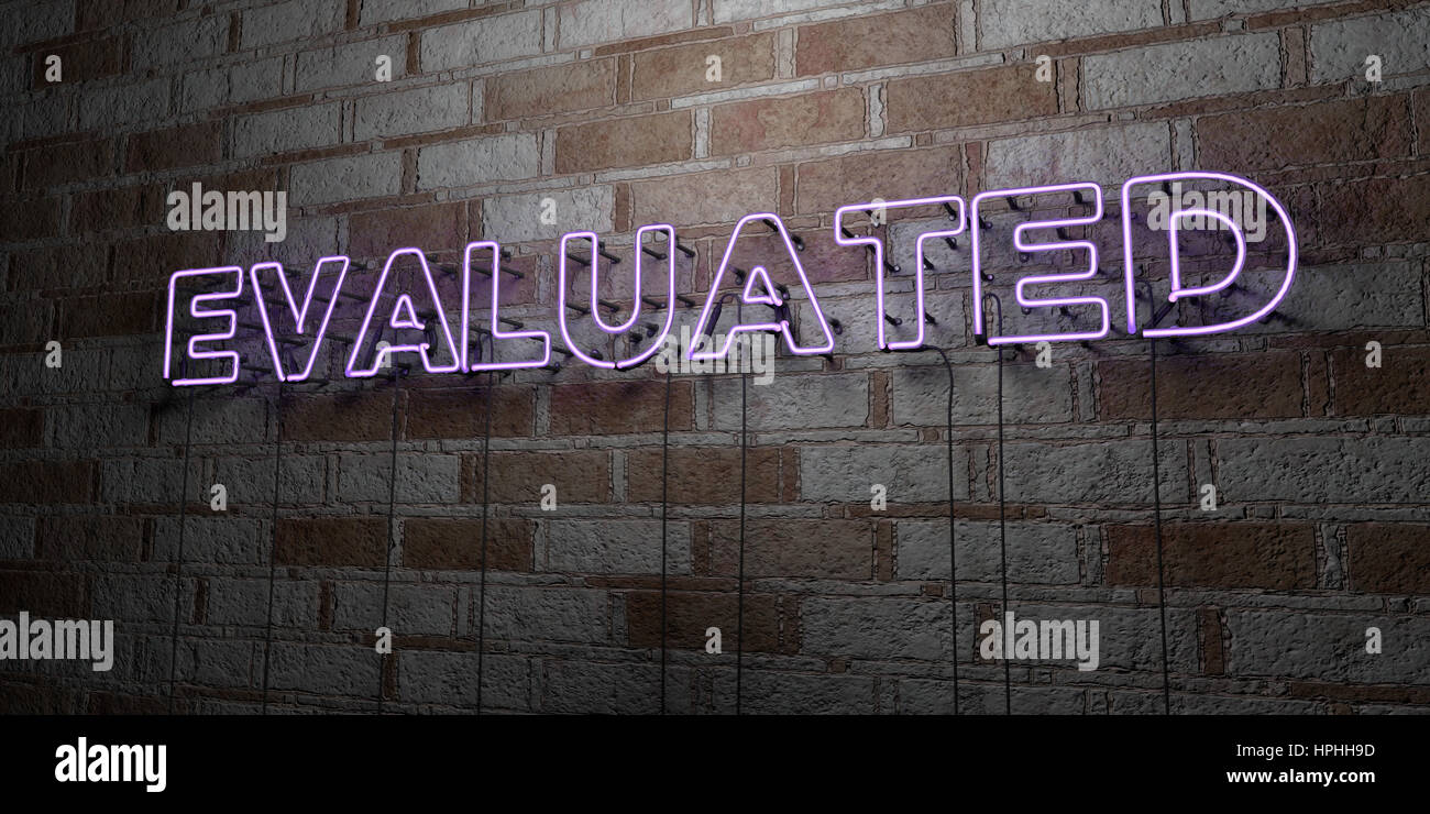 EVALUATED - Glowing Neon Sign on stonework wall - 3D rendered royalty ...
