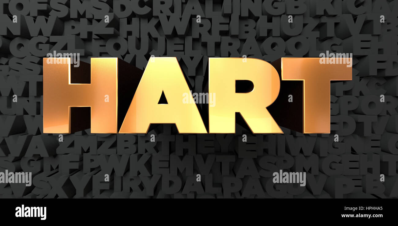 Hart - Gold text on black background - 3D rendered royalty free stock ...