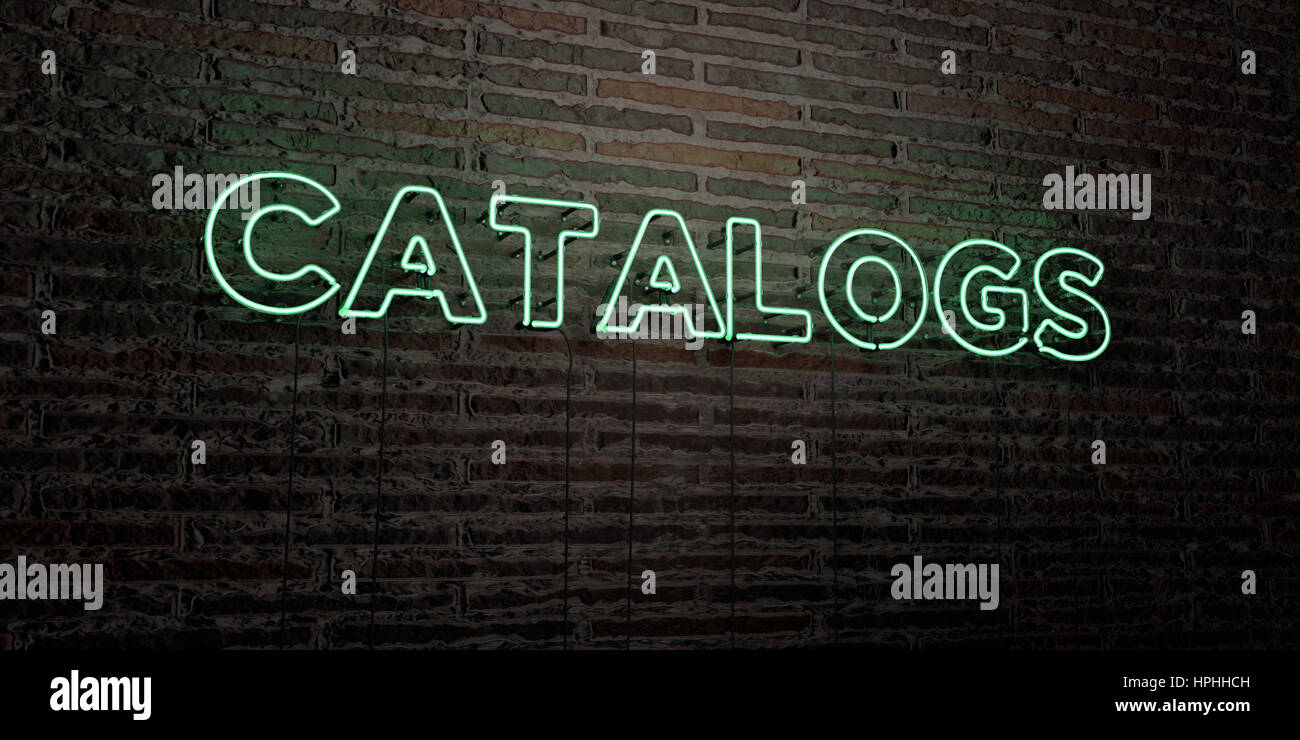CATALOGS -Realistic Neon Sign on Brick Wall background - 3D rendered ...