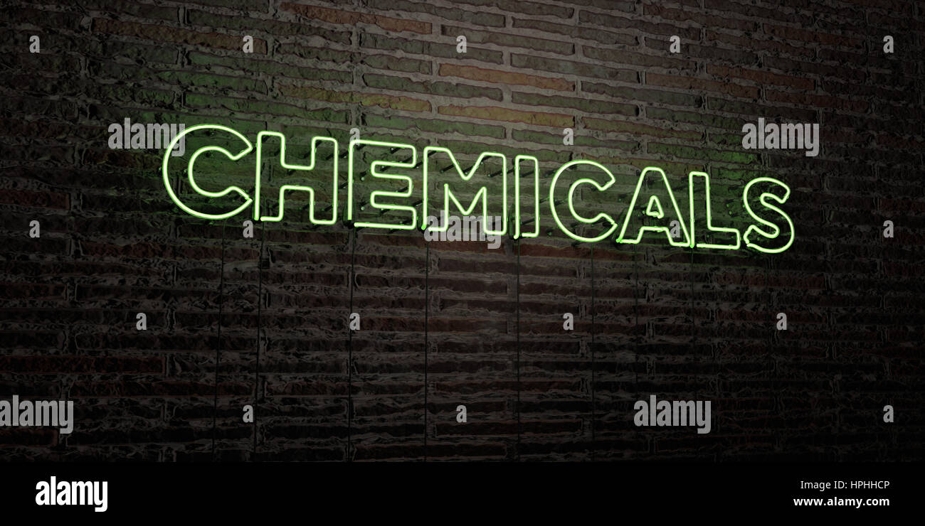 CHEMICALS -Realistic Neon Sign on Brick Wall background - 3D rendered ...
