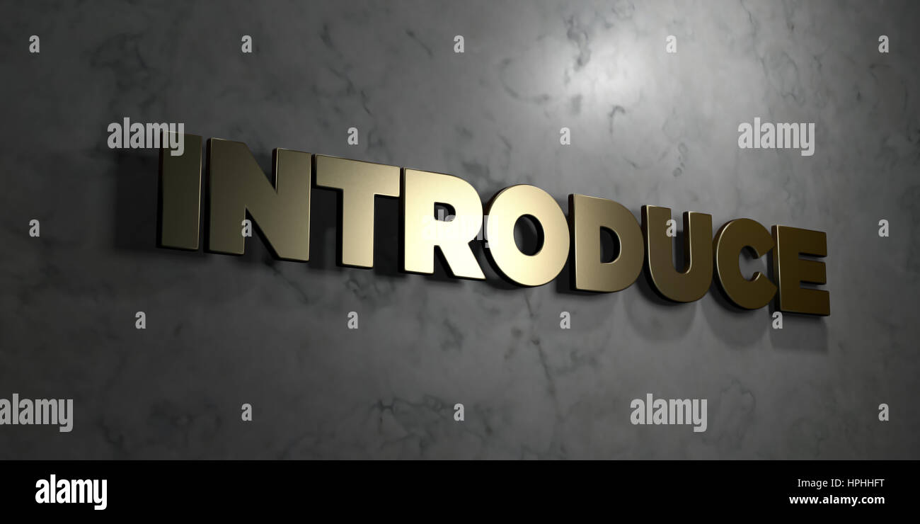 Introduce - Gold text on black background - 3D rendered royalty free ...