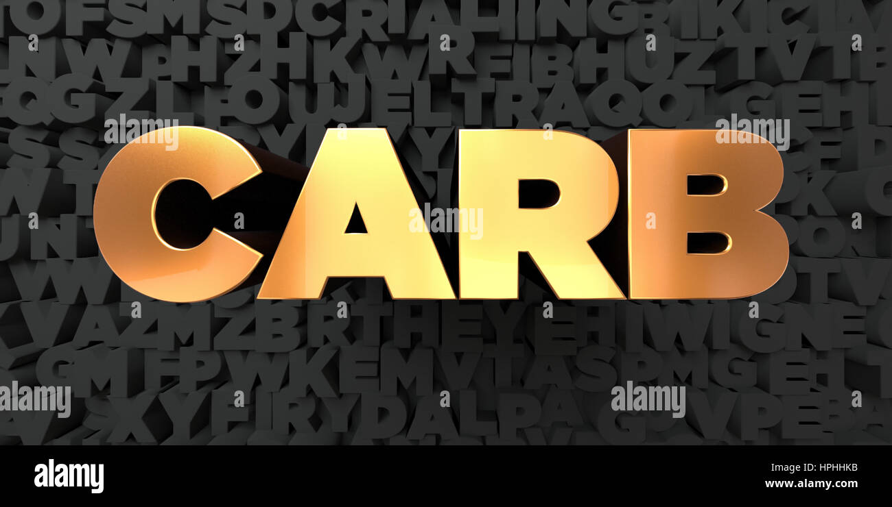 Carb - Gold text on black background - 3D rendered royalty free stock ...