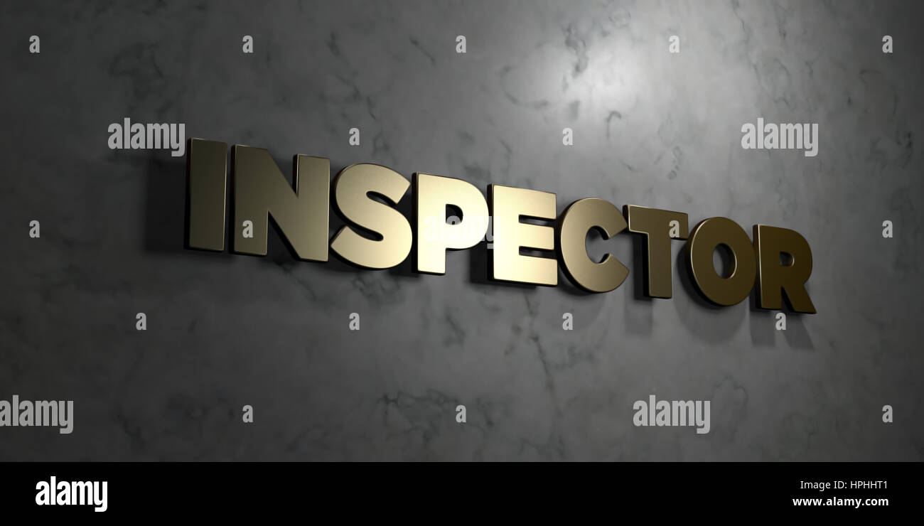 Inspector - Gold text on black background - 3D rendered royalty free ...