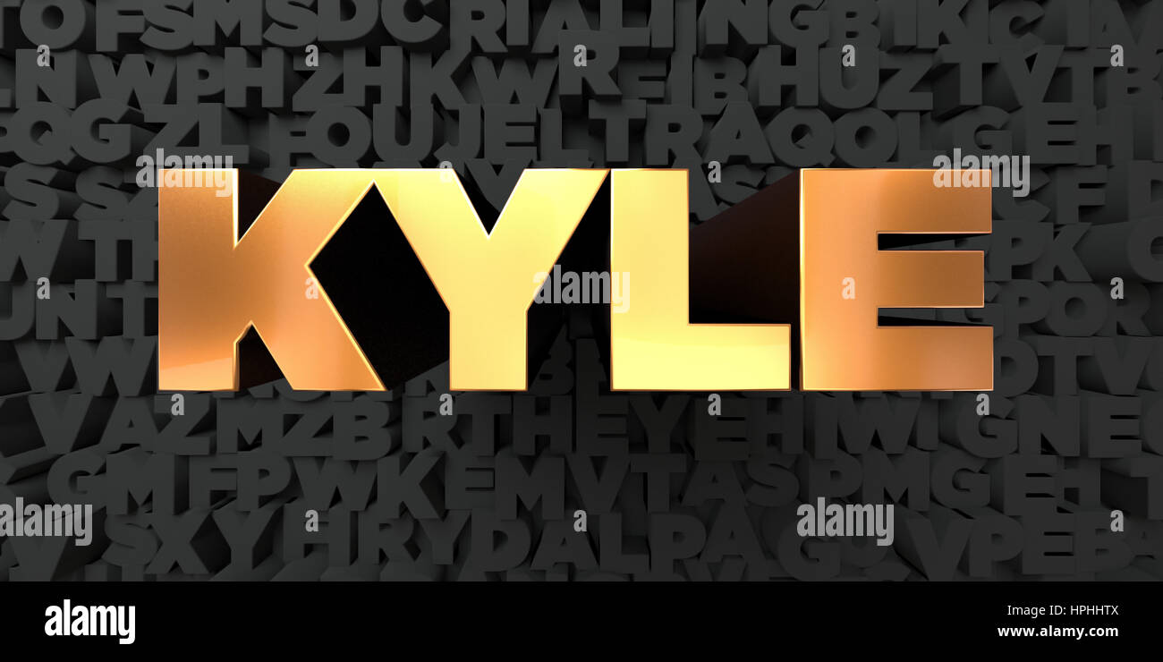 Kyle - Gold text on black background - 3D rendered royalty free stock ...