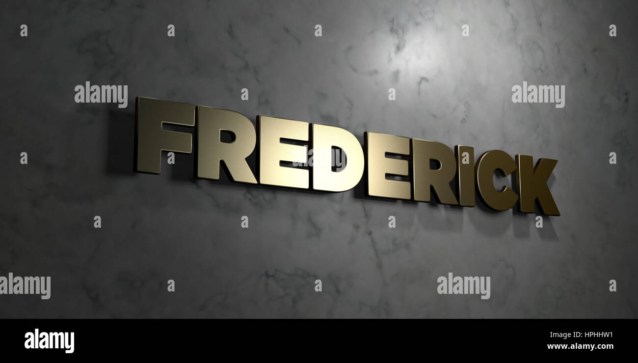 Frederick - Gold text on black background - 3D rendered royalty free ...