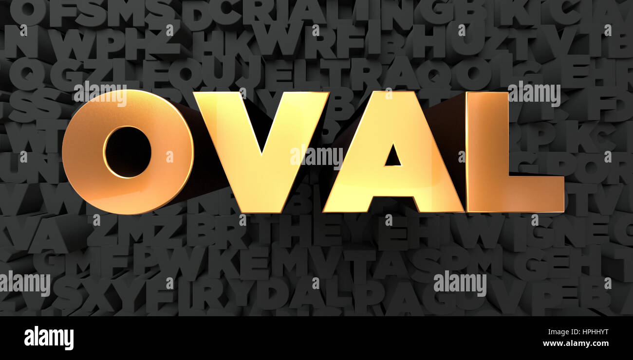 Oval - Gold text on black background - 3D rendered royalty free stock ...