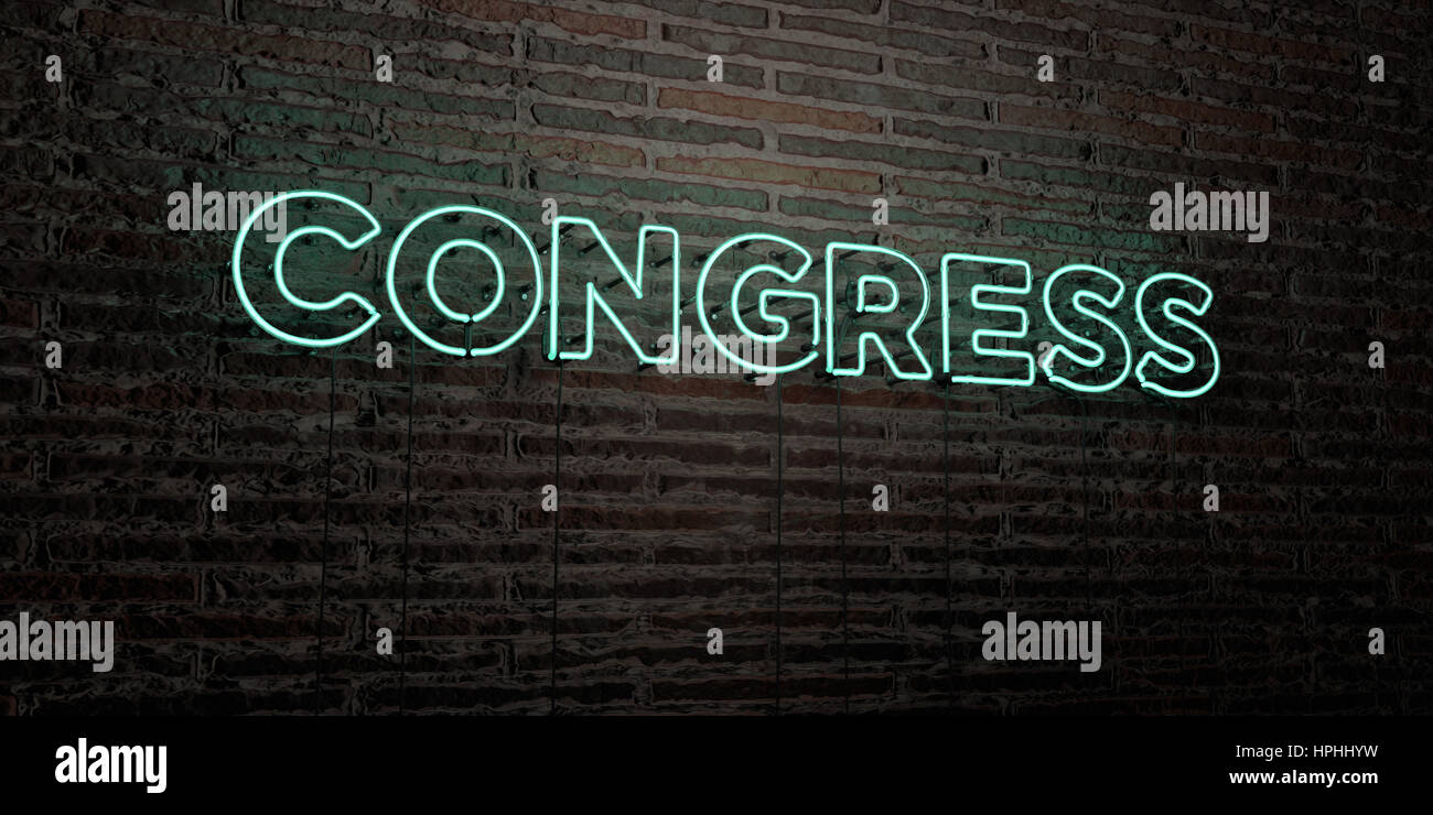CONGRESS -Realistic Neon Sign on Brick Wall background - 3D rendered ...