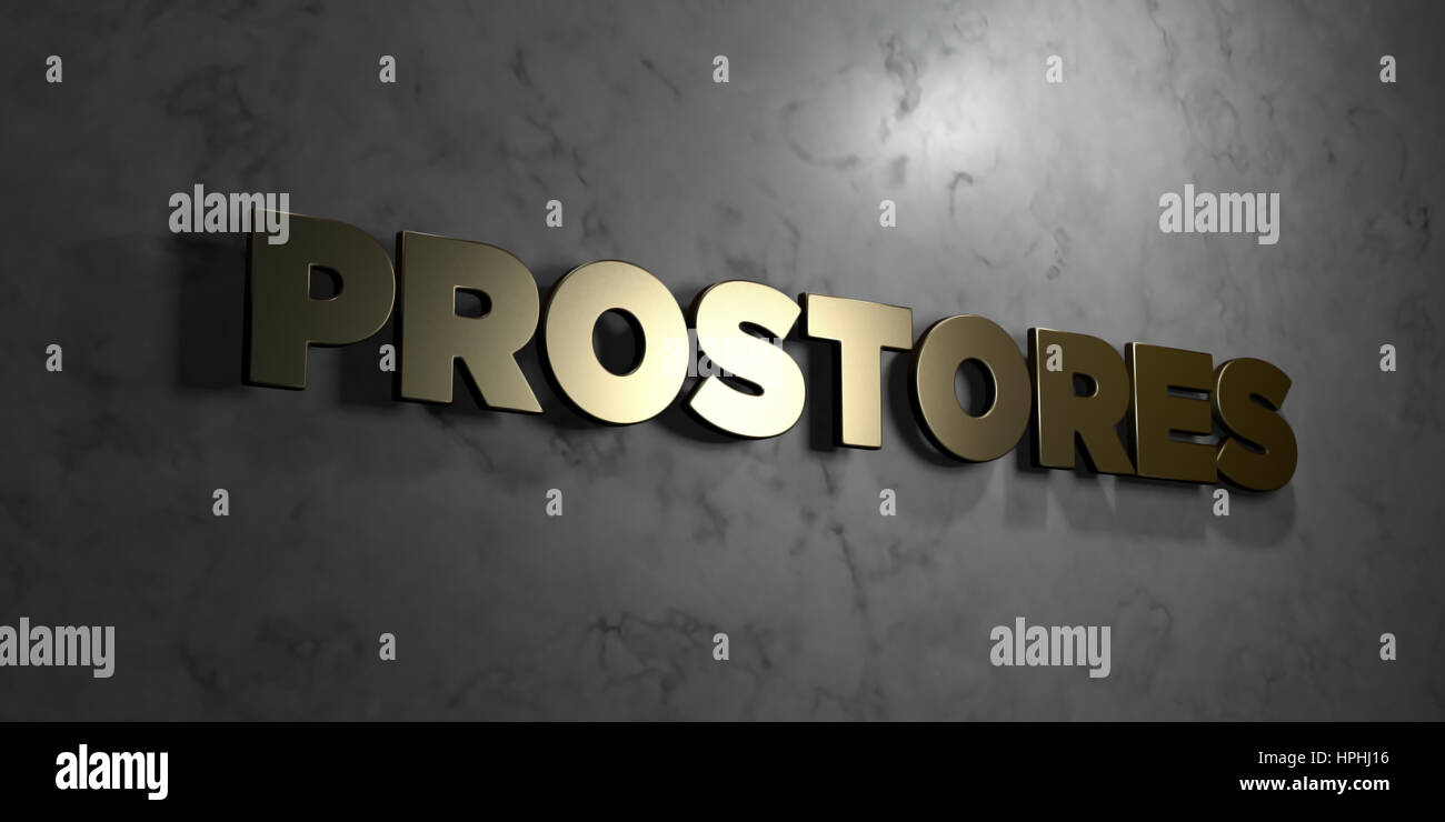 Prostores - Gold text on black background - 3D rendered royalty free ...