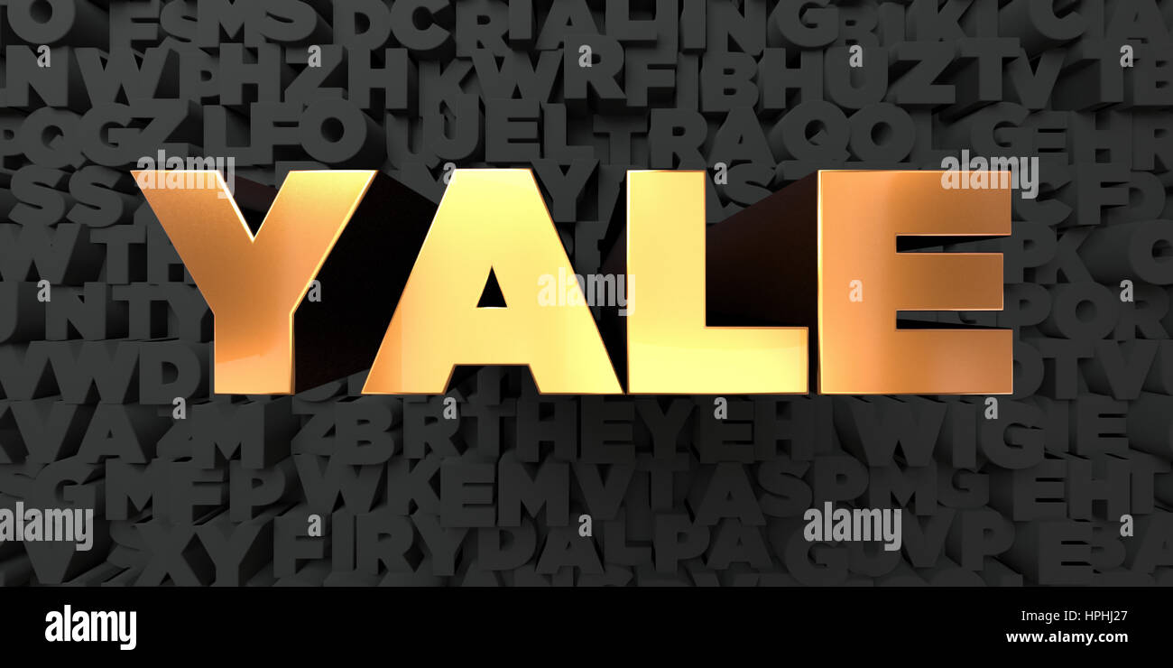 Yale - Gold text on black background - 3D rendered royalty free stock ...