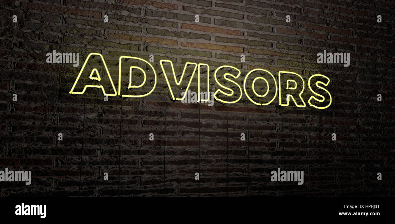 ADVISORS -Realistic Neon Sign on Brick Wall background - 3D rendered ...