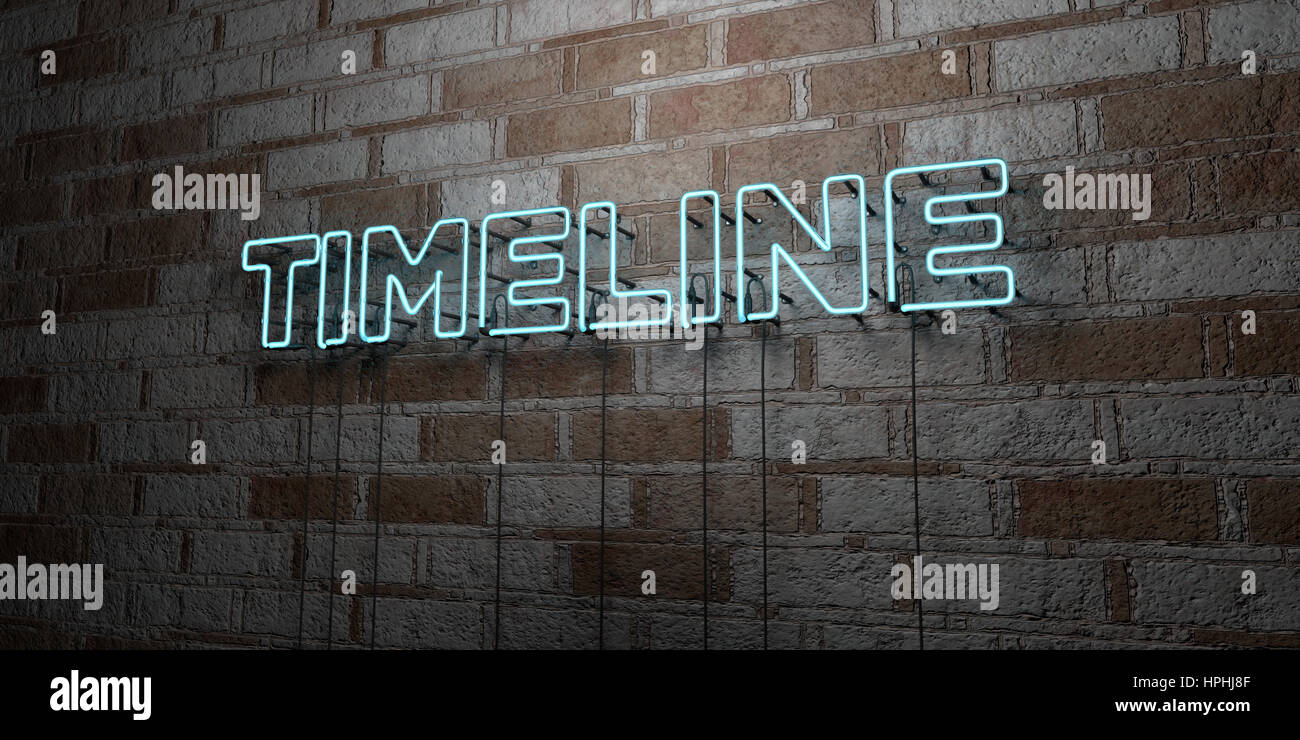 TIMELINE - Glowing Neon Sign on stonework wall - 3D rendered royalty ...