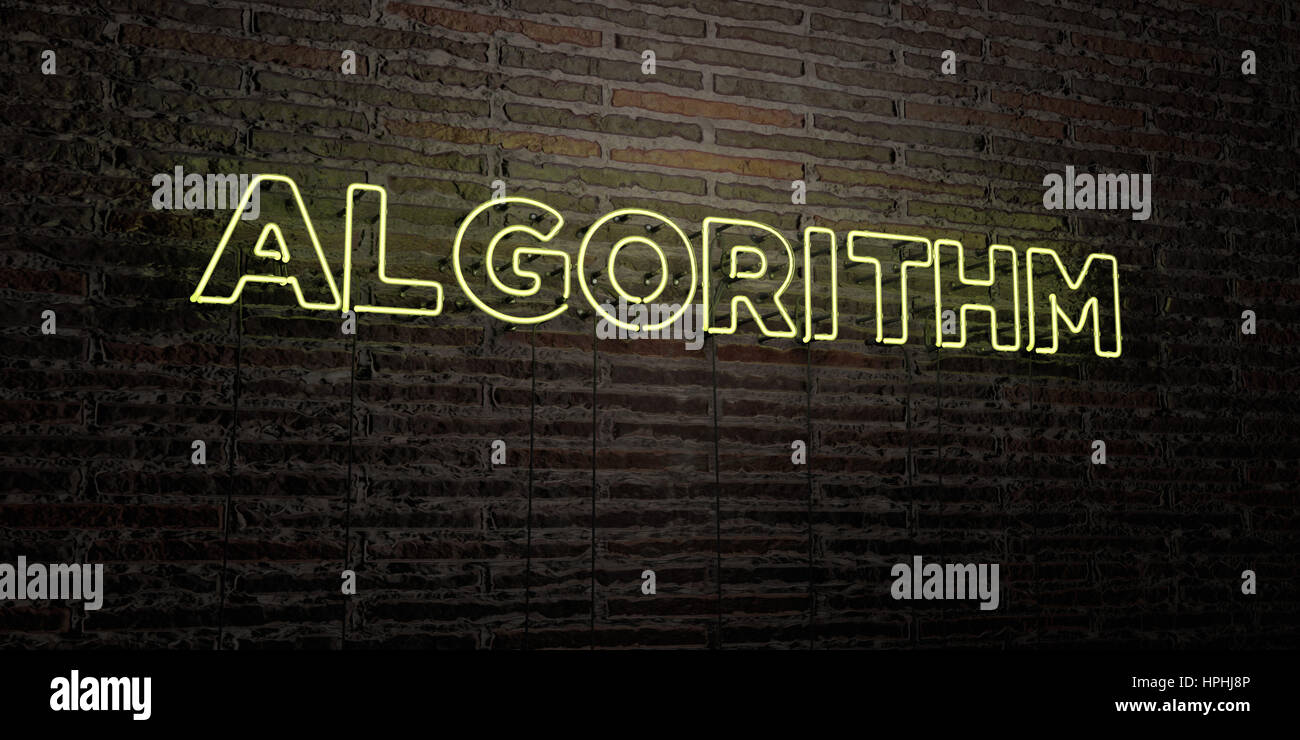 ALGORITHM -Realistic Neon Sign on Brick Wall background - 3D rendered ...