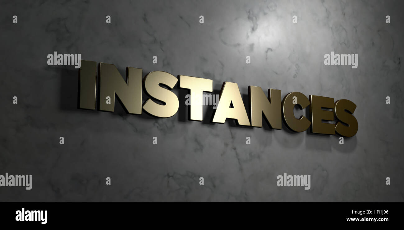 Instances - Gold text on black background - 3D rendered royalty free ...