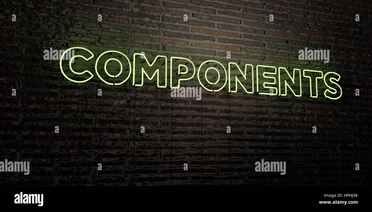 COMPONENTS -Realistic Neon Sign on Brick Wall background - 3D rendered ...