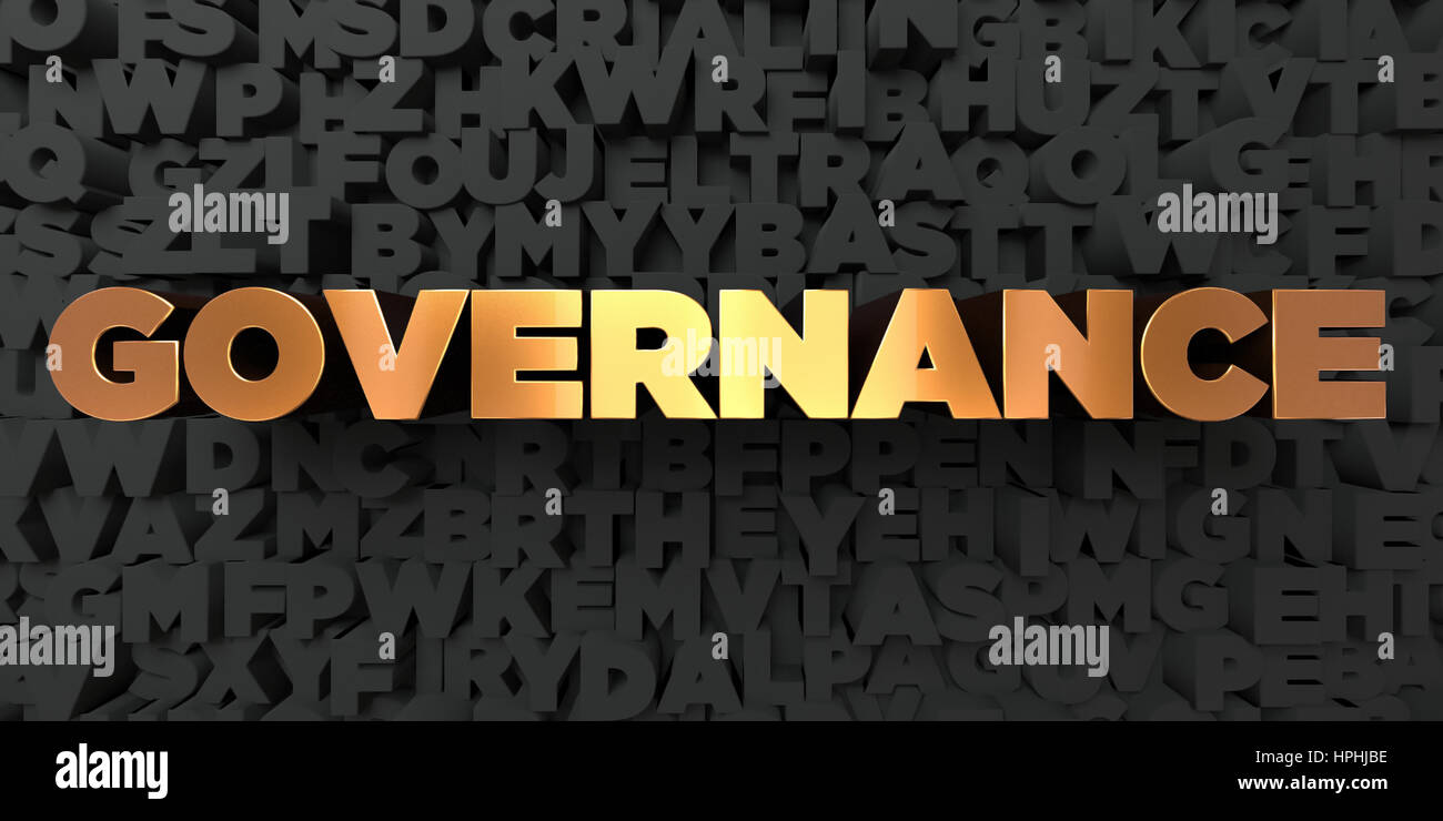 Governance - Gold text on black background - 3D rendered royalty free ...
