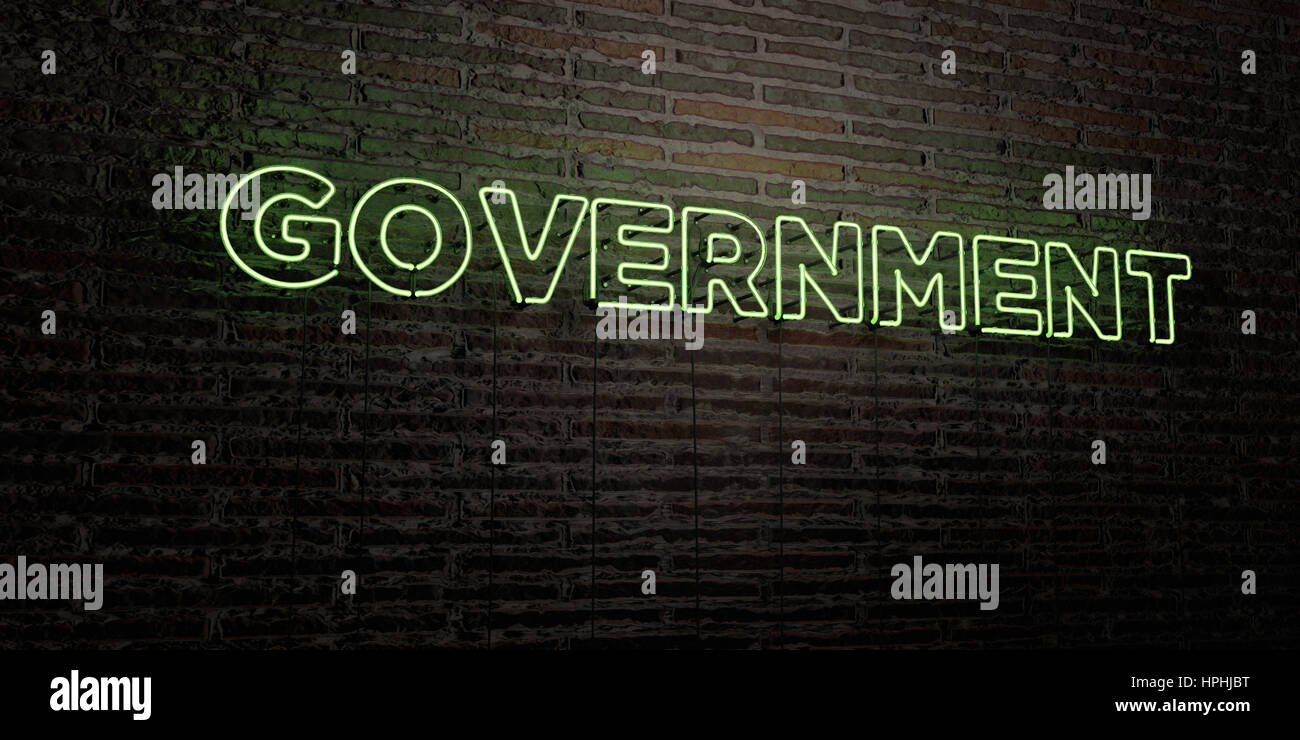 GOVERNMENT -Realistic Neon Sign on Brick Wall background - 3D rendered ...