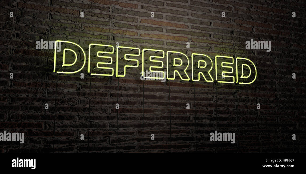 DEFERRED -Realistic Neon Sign on Brick Wall background - 3D rendered ...