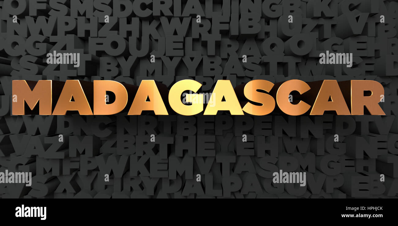 Madagascar - Gold text on black background - 3D rendered royalty free ...