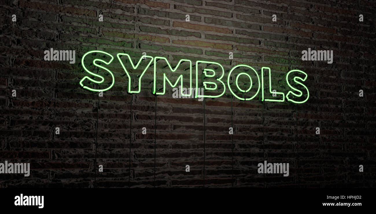 SYMBOLS -Realistic Neon Sign on Brick Wall background - 3D rendered ...