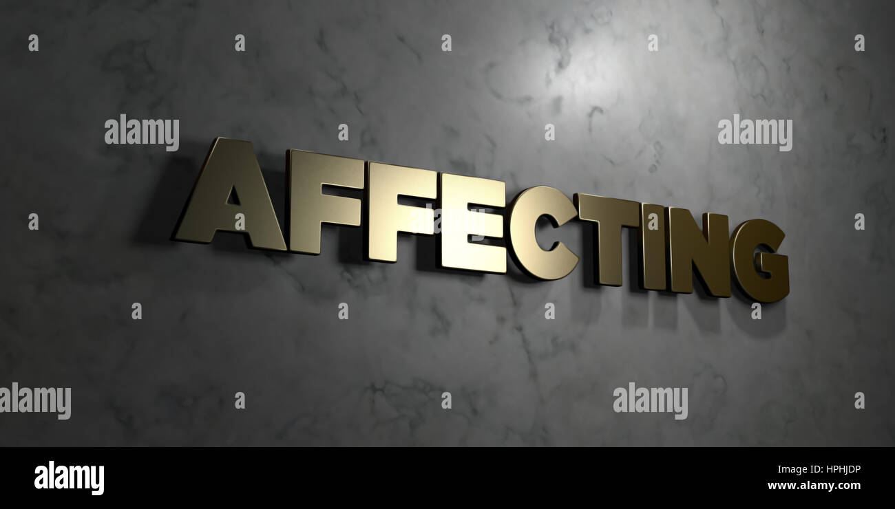 Affecting - Gold text on black background - 3D rendered royalty free ...