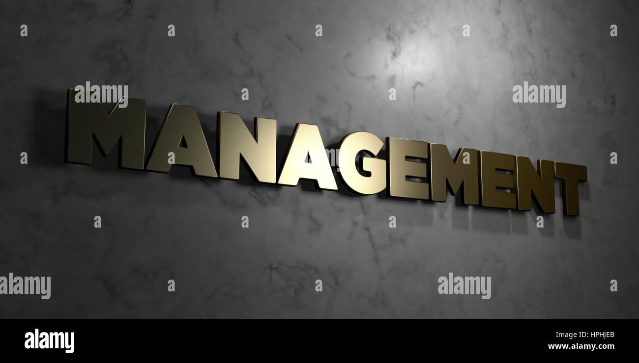 Management - Gold text on black background - 3D rendered royalty free ...