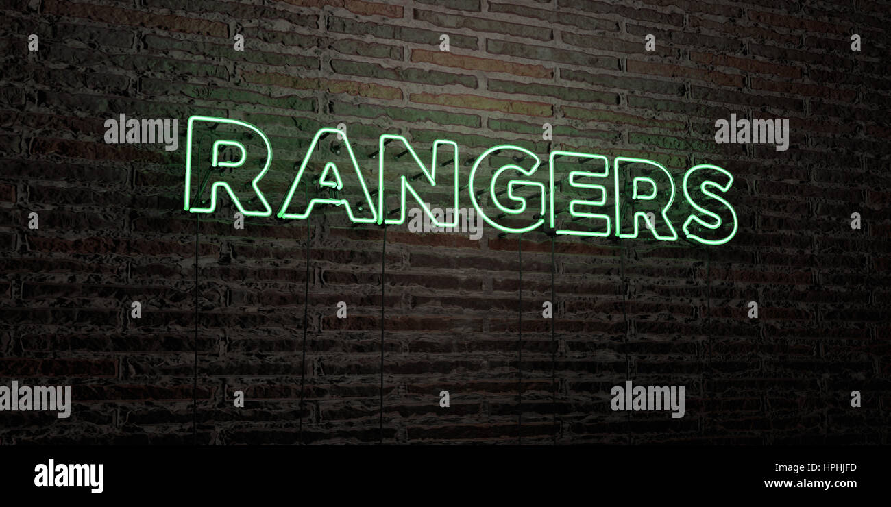RANGERS -Realistic Neon Sign on Brick Wall background - 3D rendered ...