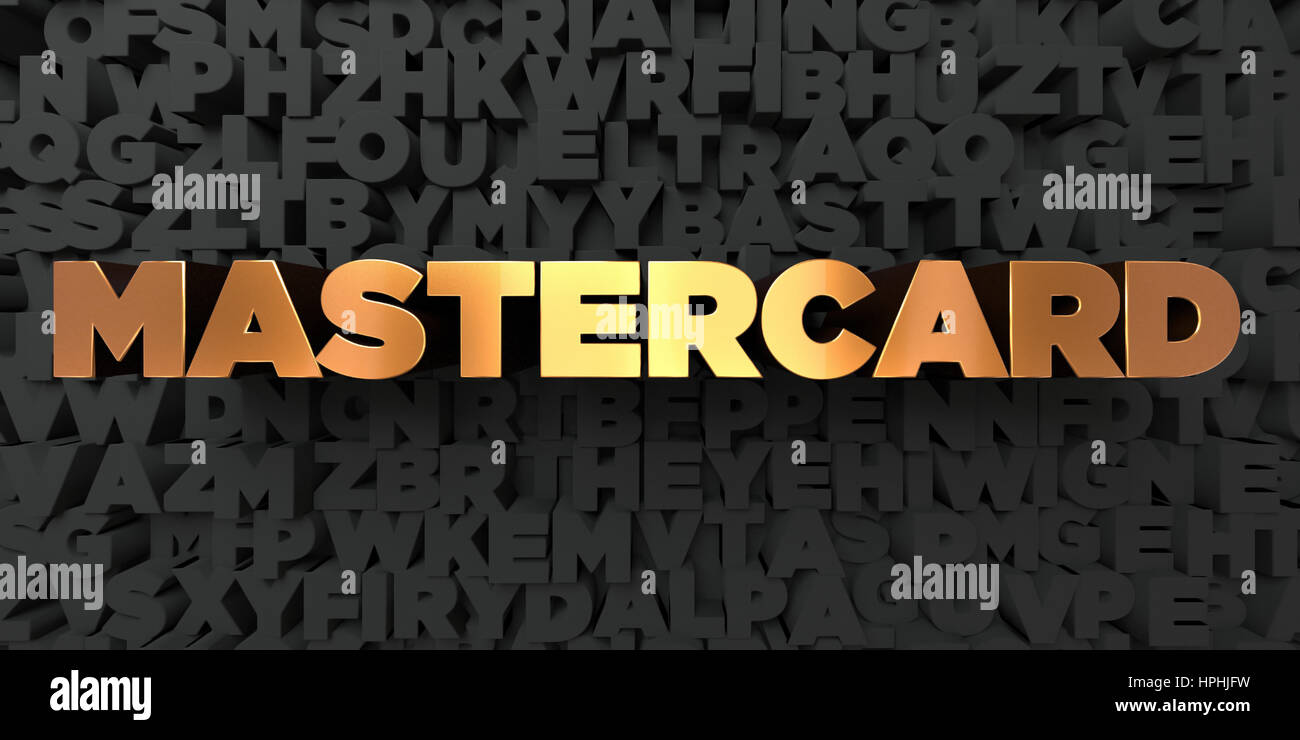 Mastercard - Gold text on black background - 3D rendered royalty free ...