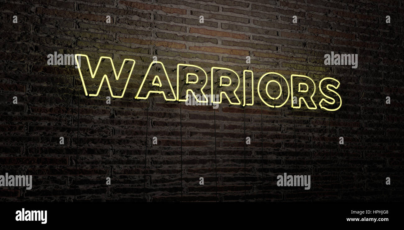 WARRIORS -Realistic Neon Sign on Brick Wall background - 3D rendered ...