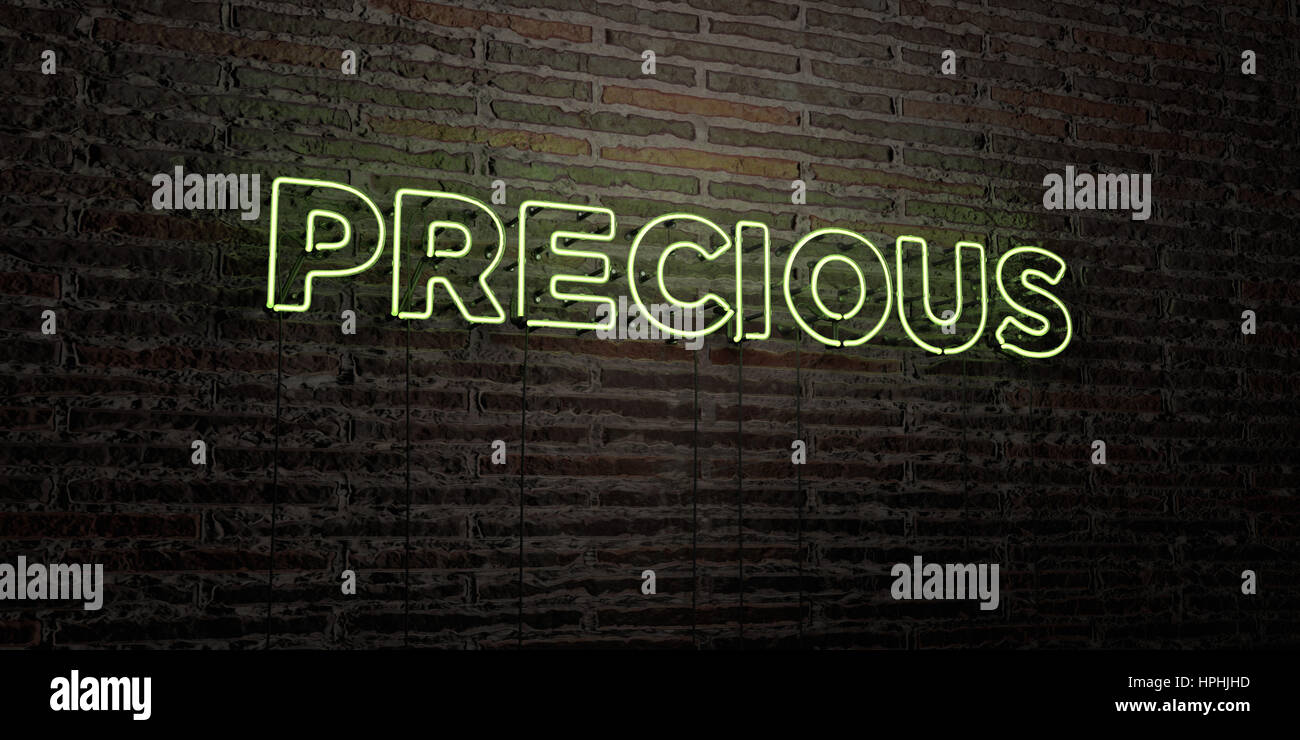 PRECIOUS -Realistic Neon Sign on Brick Wall background - 3D rendered ...