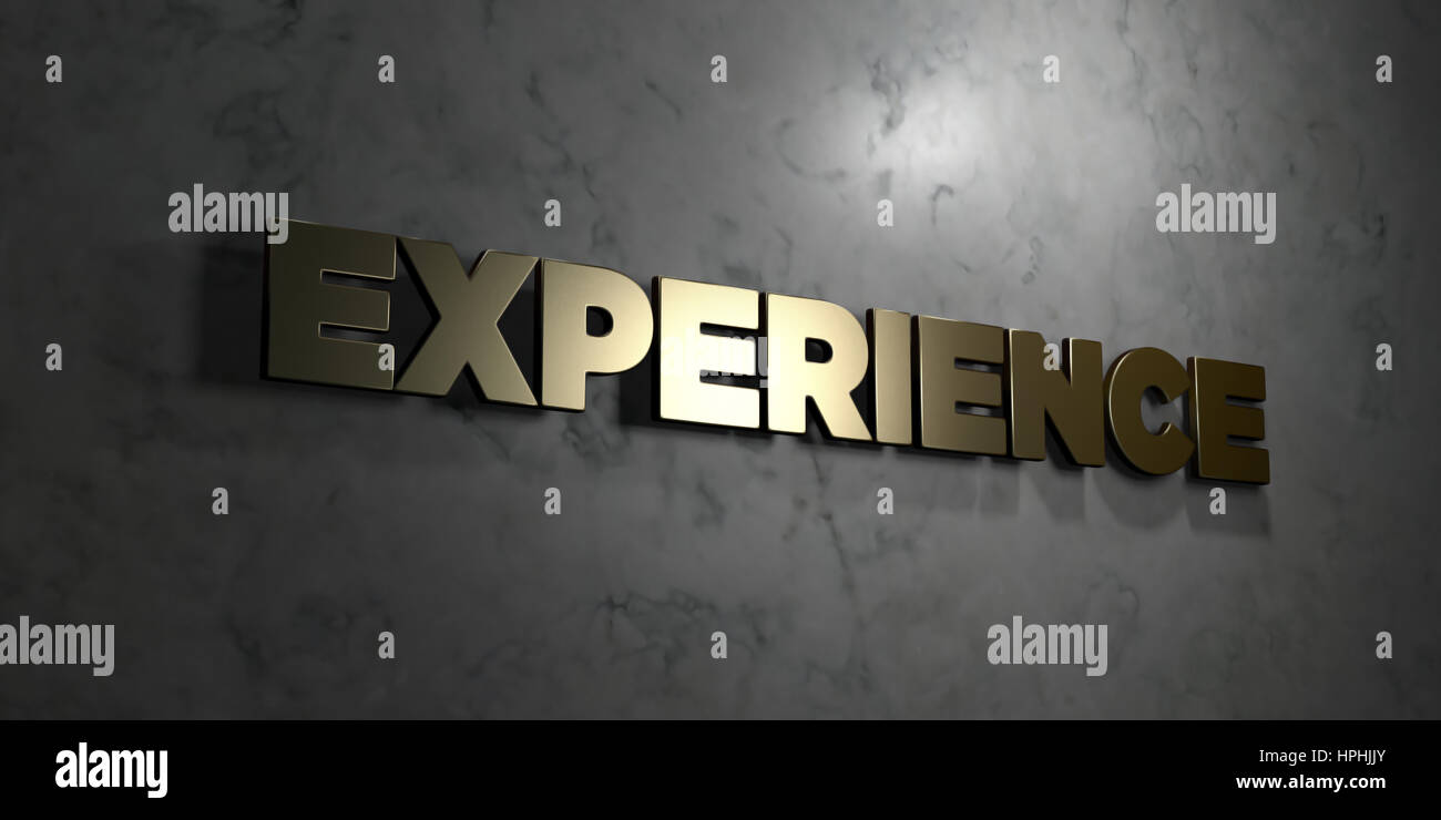 Experience - Gold text on black background - 3D rendered royalty free ...