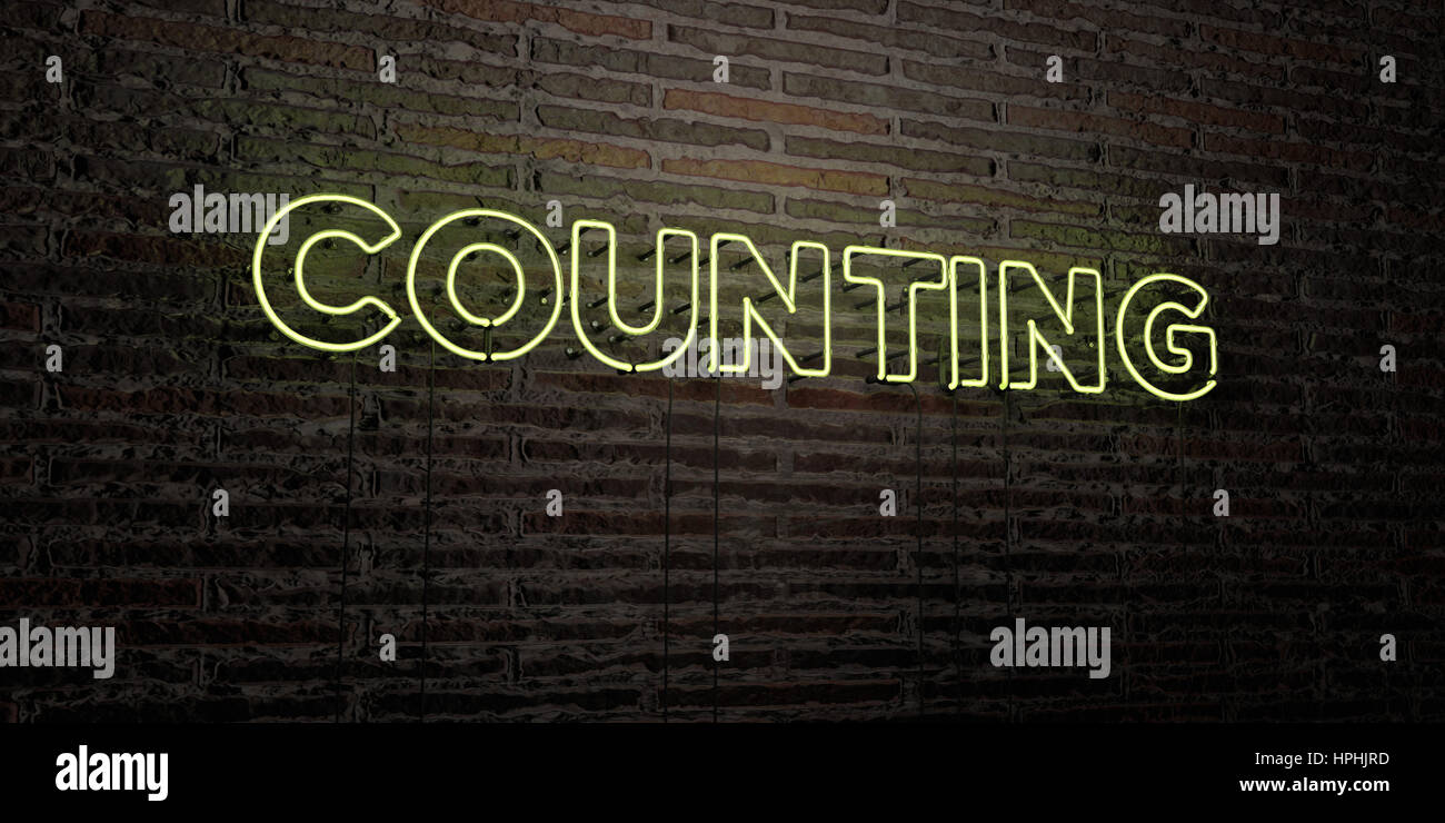COUNTING -Realistic Neon Sign on Brick Wall background - 3D rendered ...