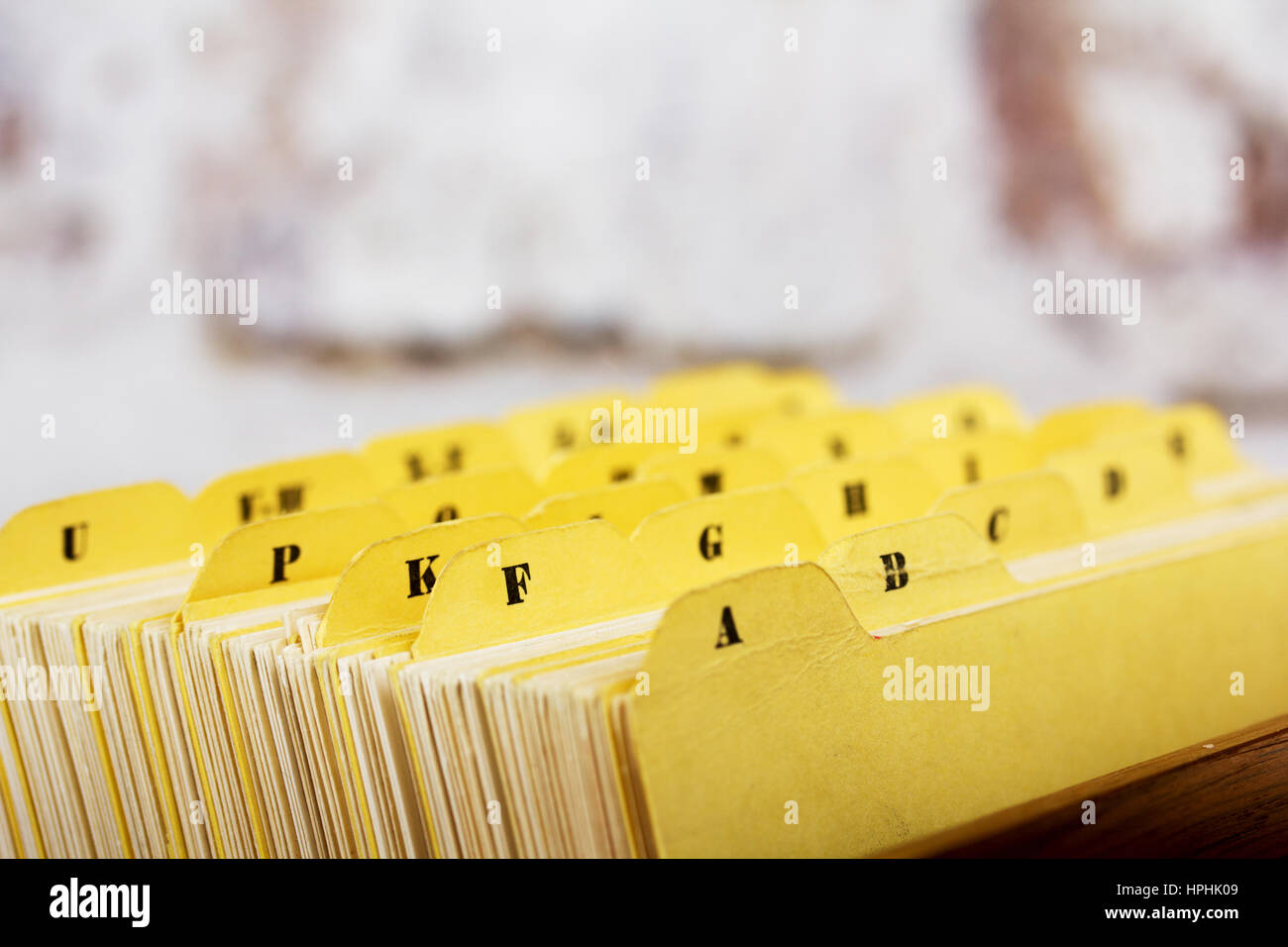 Close up of alphabetical index cards in a box Stock Photo - Alamy