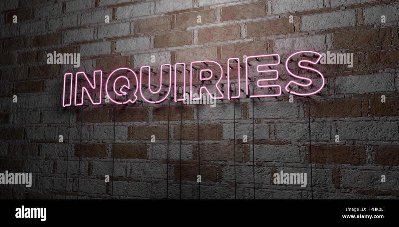 INQUIRIES - Glowing Neon Sign on stonework wall - 3D rendered royalty ...
