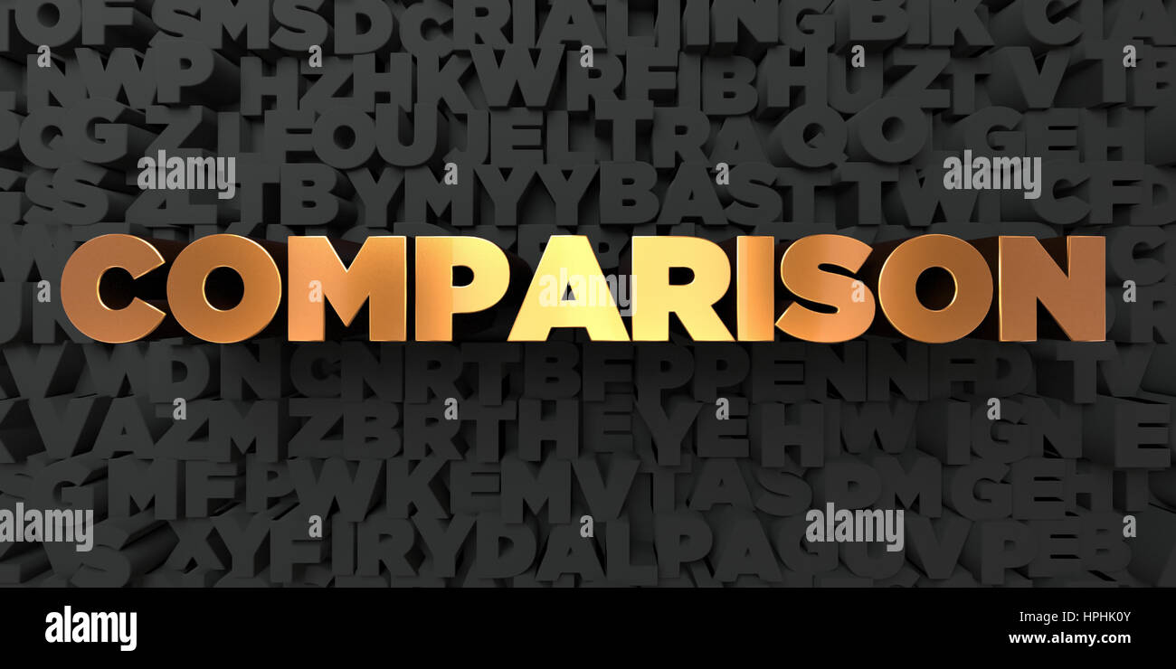 Comparison - Gold text on black background - 3D rendered royalty free ...