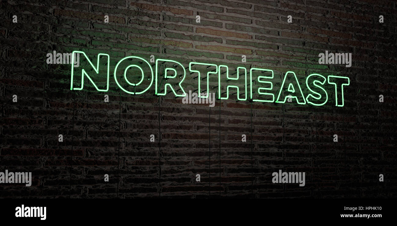 NORTHEAST -Realistic Neon Sign on Brick Wall background - 3D rendered ...