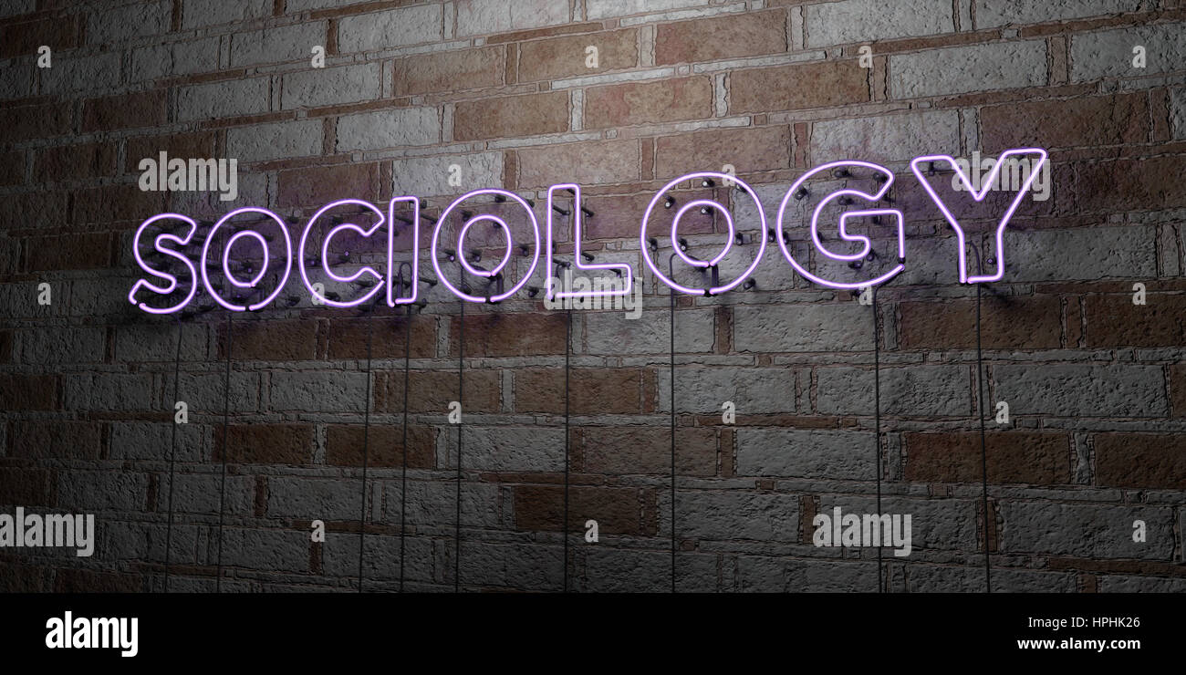 SOCIOLOGY - Glowing Neon Sign on stonework wall - 3D rendered royalty ...