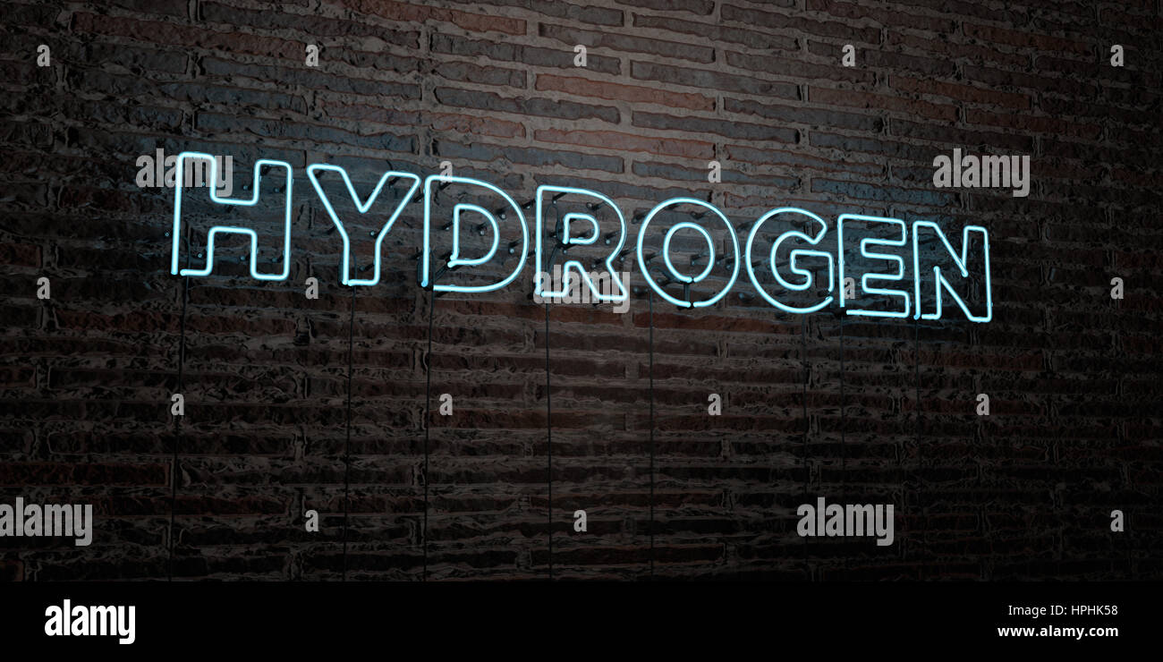 HYDROGEN -Realistic Neon Sign on Brick Wall background - 3D rendered ...