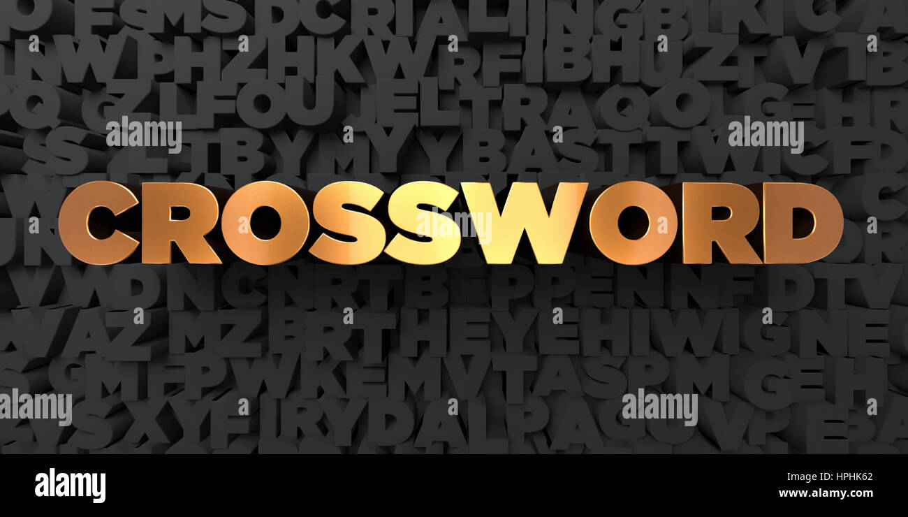 Crossword - Gold text on black background - 3D rendered royalty free ...
