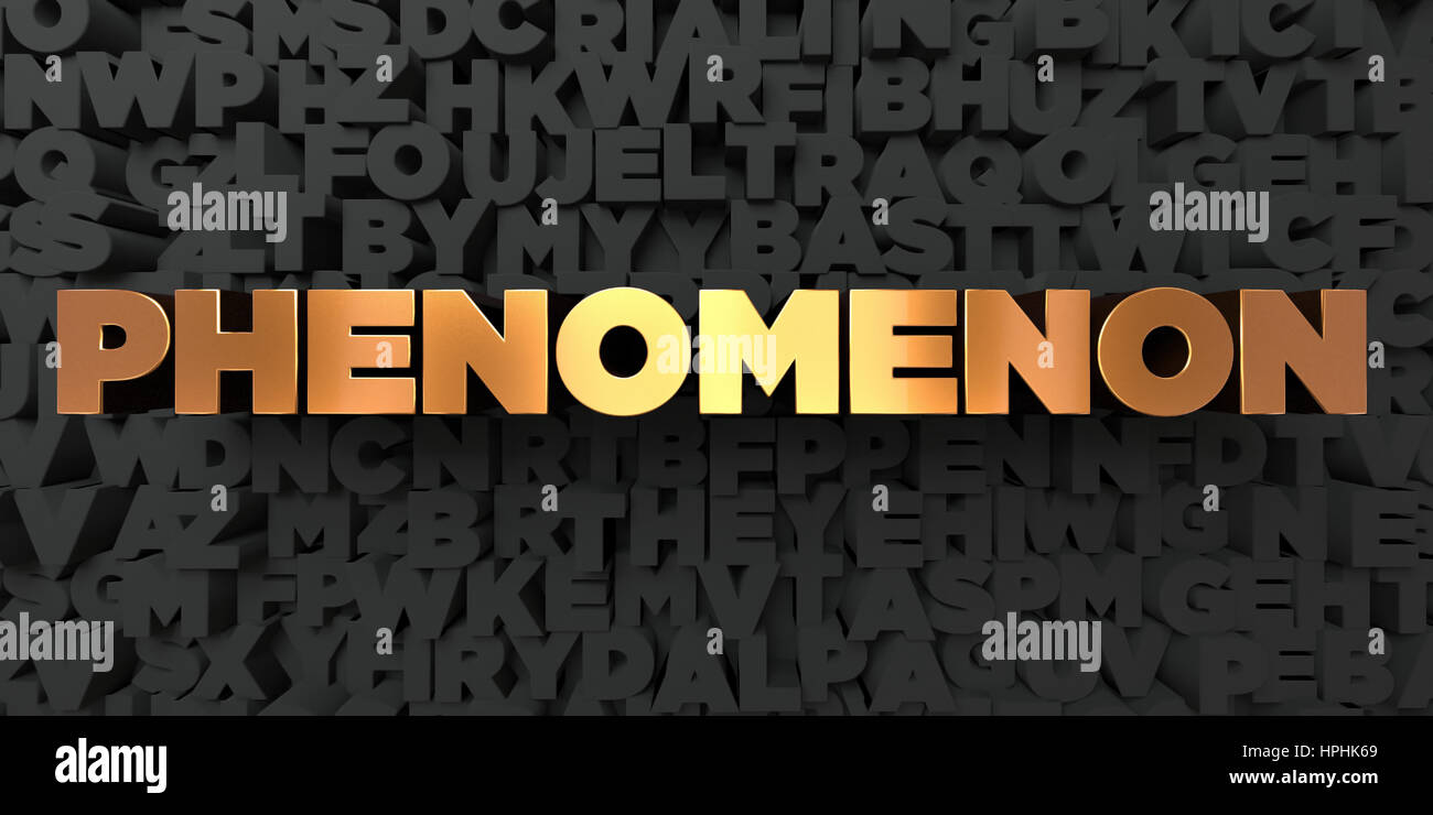 Phenomenon - Gold text on black background - 3D rendered royalty free ...